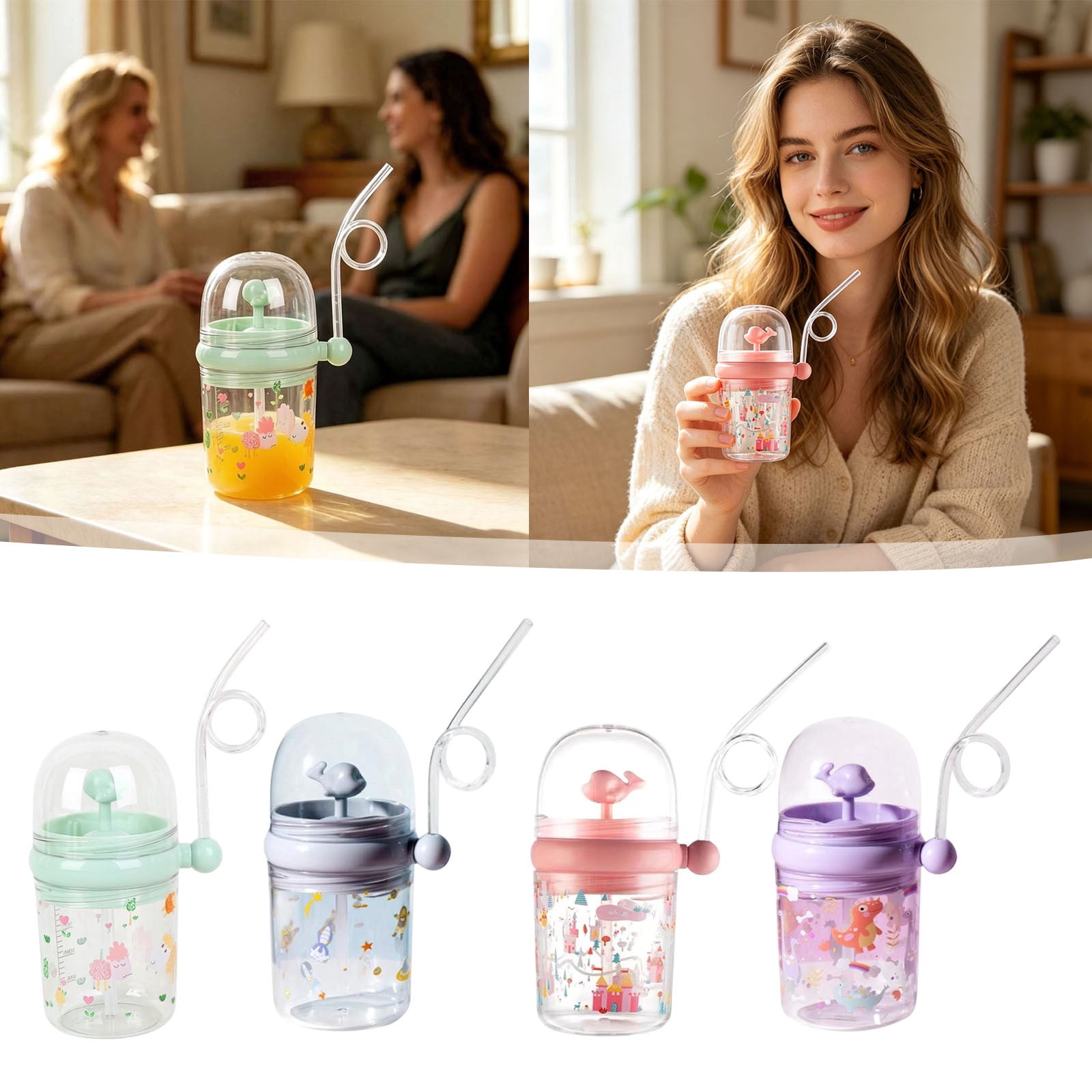 2026 New Creative Whale Design Curly Straw Tumbler,6 Pack Reusable ...