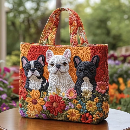 2026 New Cute 3D French Bulldog Floral Quilted Tote Bag Cute Animal ...