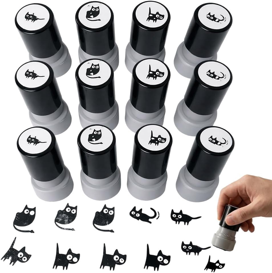 2026 New Cute Black Cat Kitten Stamps for Stamp Cards, 4Pcs Cat Pattern ...
