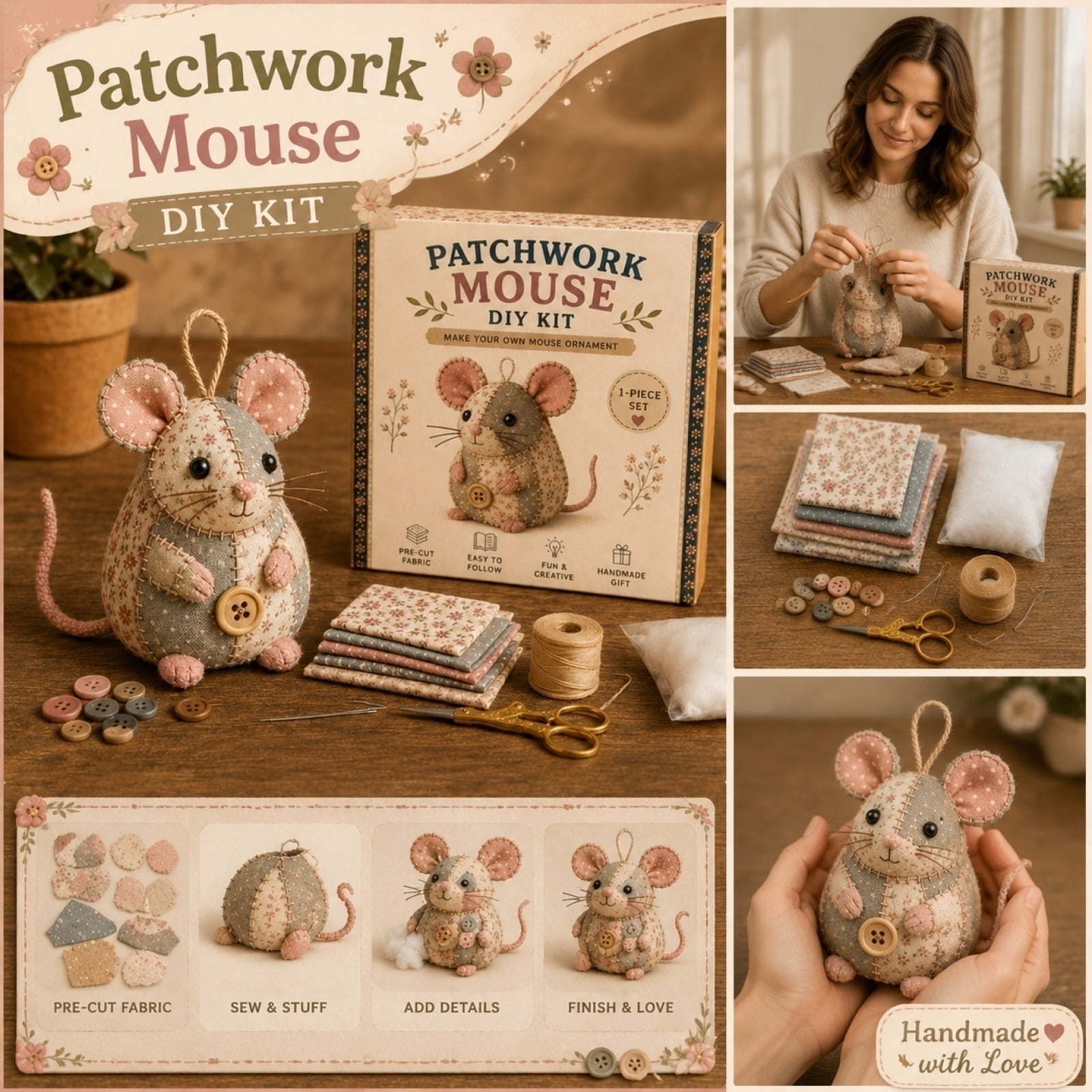 2026 New Cute Patchwork Mouse DIY Sewing Kit, Complete Handmade Craft ...