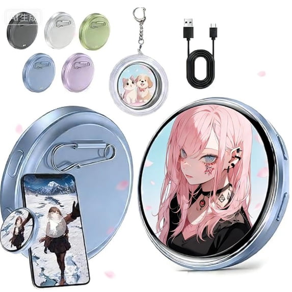 2026 New Digital Badge Pin, 1.7-Inch HD Display, 600mAh Bluetooth Photo ...