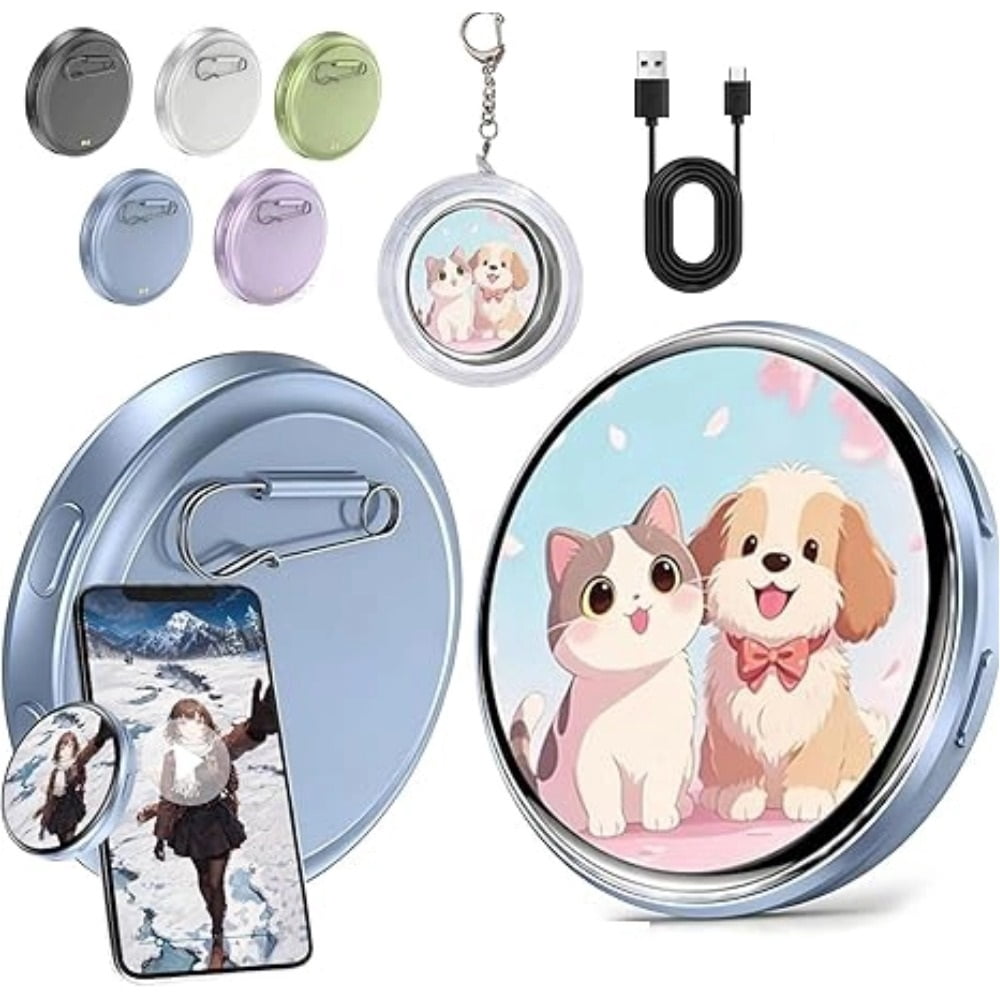2026 New Digital Badge Pin, 1.7-Inch HD Display, 600mAh Bluetooth Photo ...