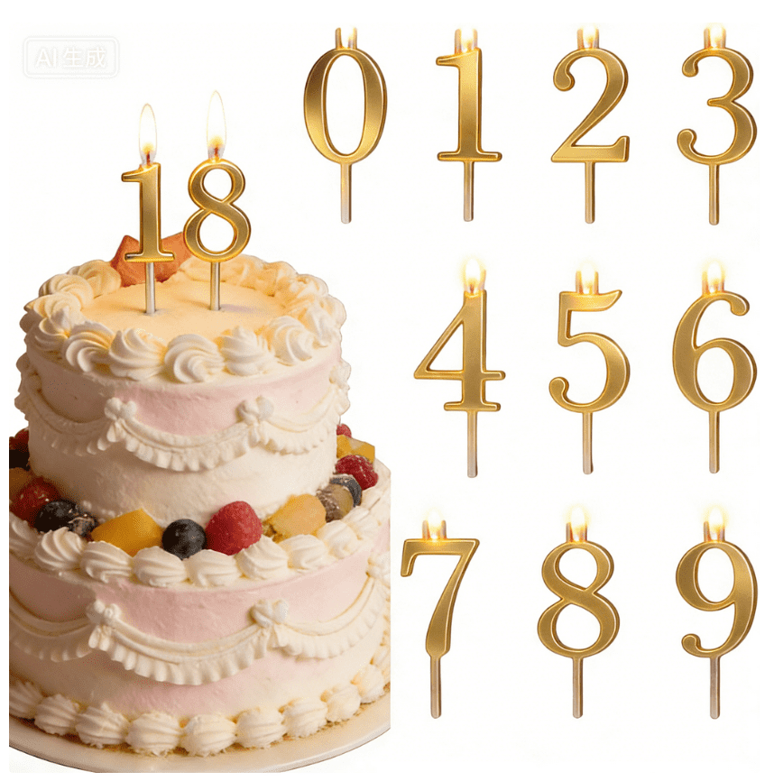 2026 New Digital Style Metal Number Candle Holders Reusable Golden Cake ...