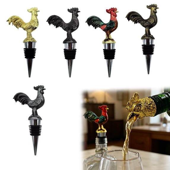 2026 New Dual Purpose Metal Rooster Wine Stopper & Pour Spout, Enamel ...