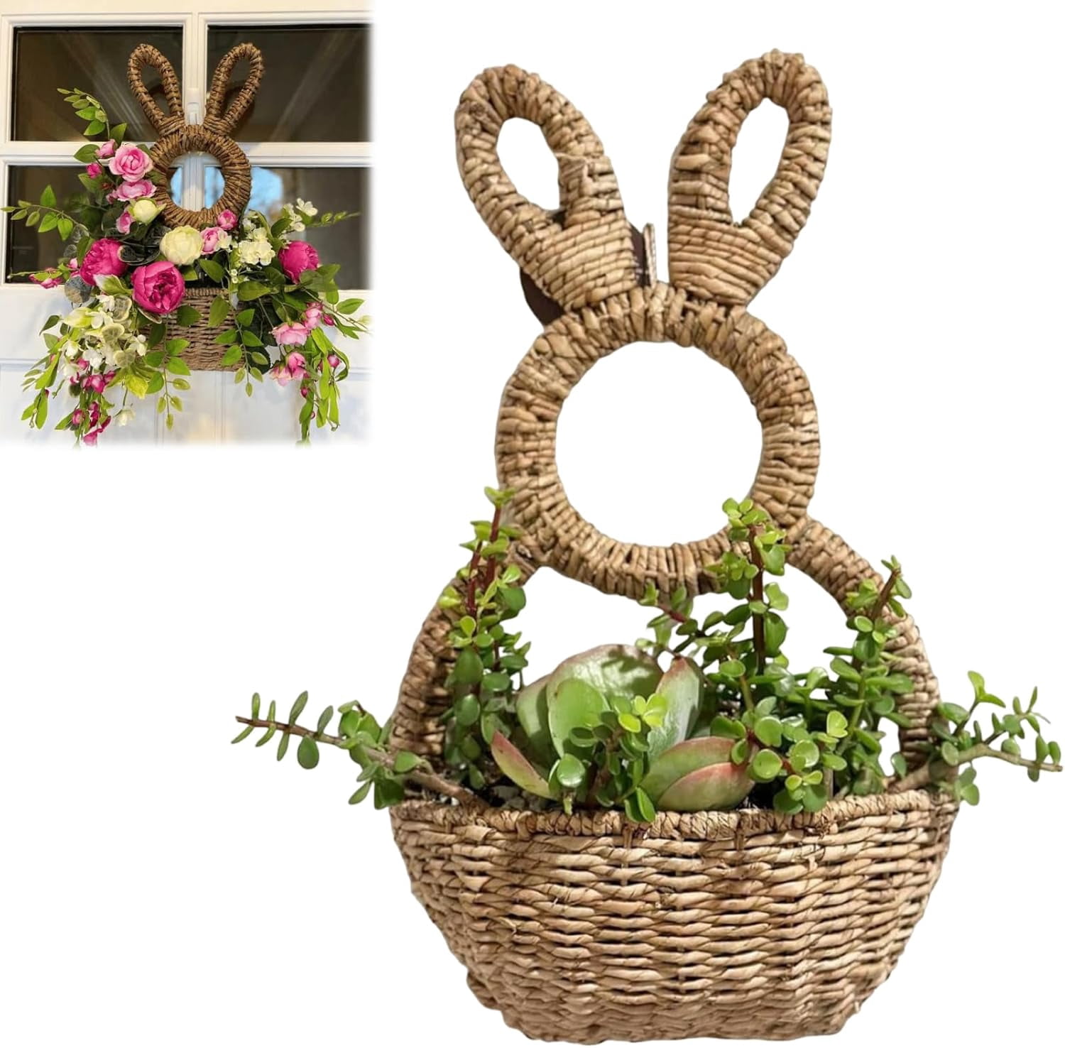2026 New Easter Bunny Basket Hanging Wall Pocket Spring Decor ...