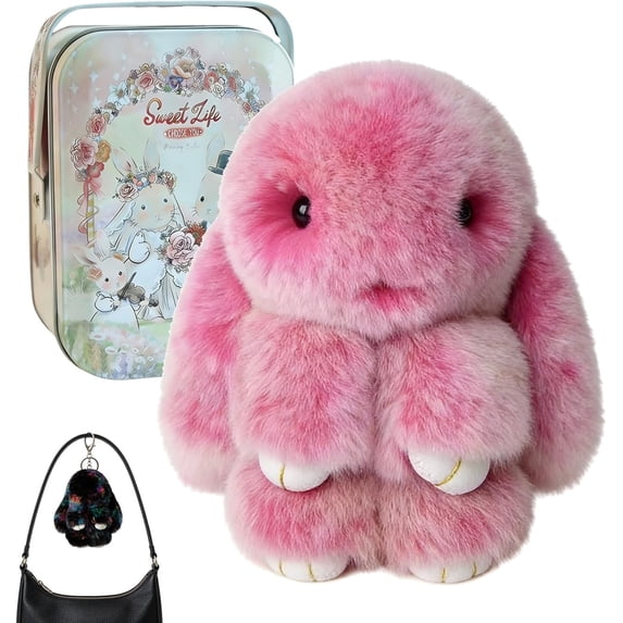 2026 New Easter Bunny Keychain with Tin Box, Soft Fluffy Handmade ...