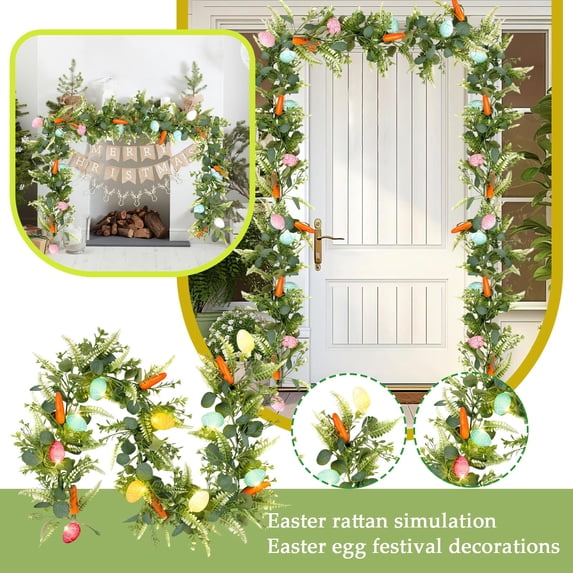 2026 New Easter Wreath,6 FT Lighted Easter Garland,Easter Decorations ...