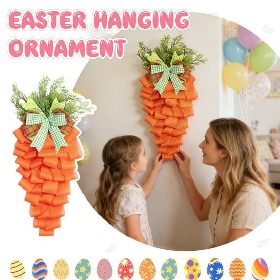 2026 New Easter Wreath,Easter Wreath Carrot Garland Bow Door Hanging ...