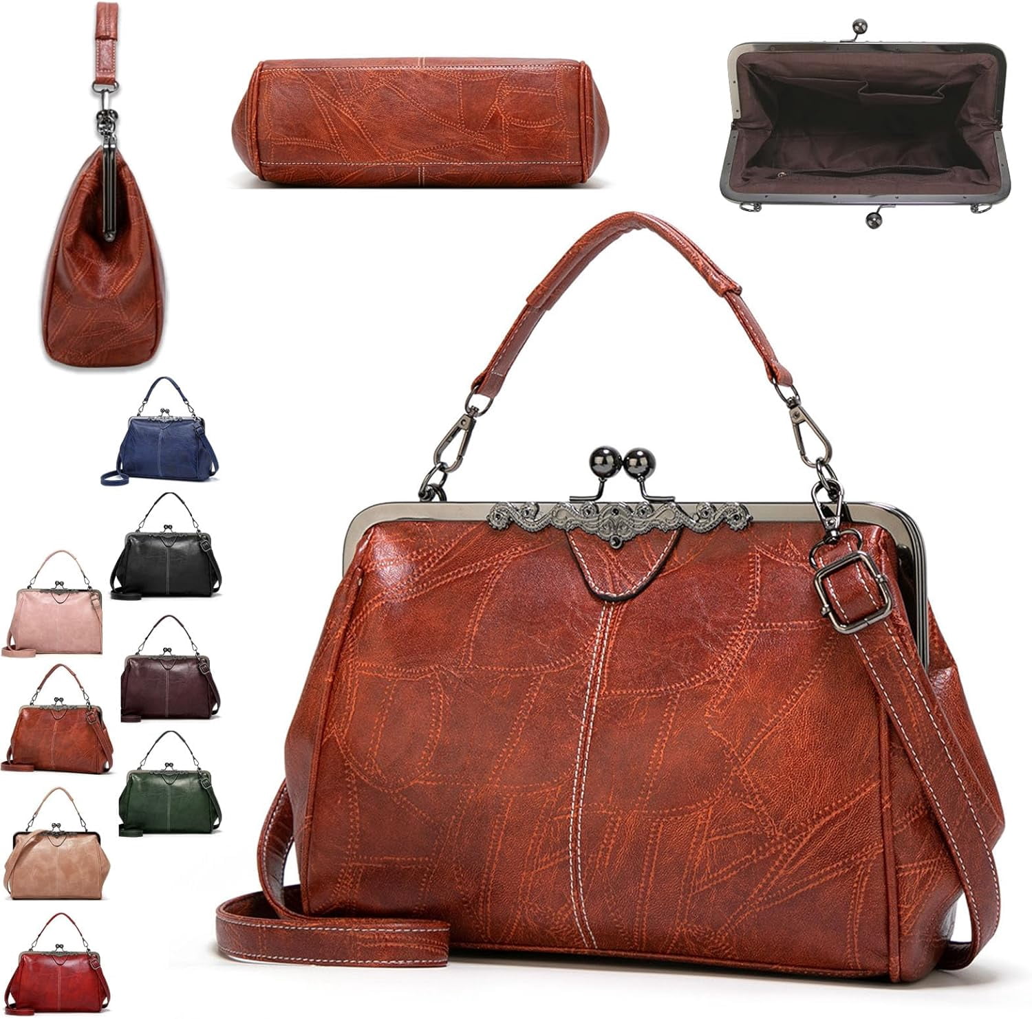2026 New Elegant Waterproof Women’s Leather Kiss-Lock Tote Handbag ...