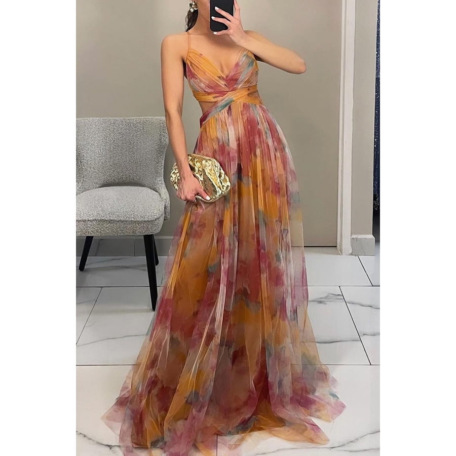 2026 New European and American Style Women's Green Floral Tulle Maxi ...