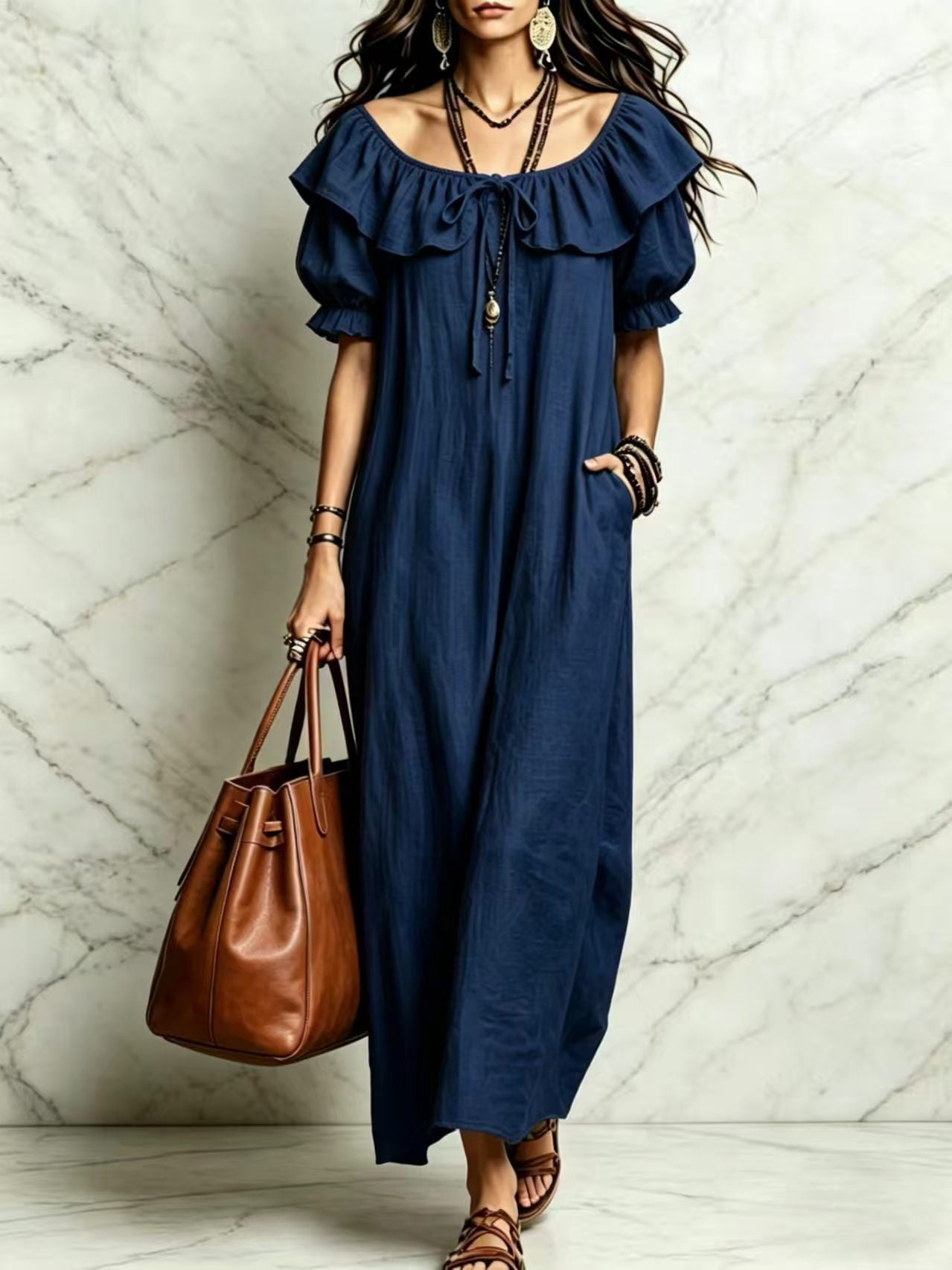 2026 New European and American Style Women's Ruffled Off Shoulder Tie ...