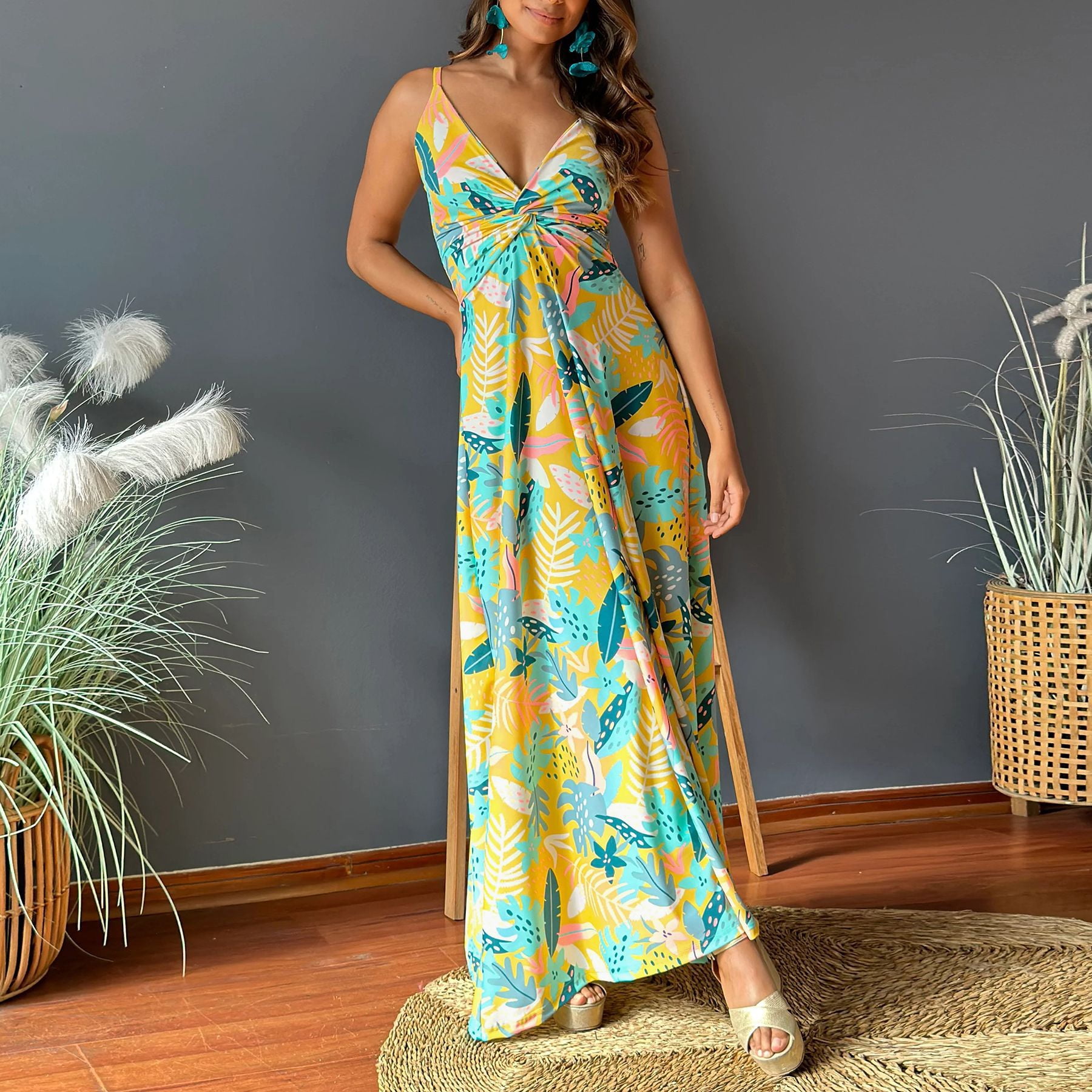 2026 New European and American Bohemian Style Women's Yellow Tropical ...