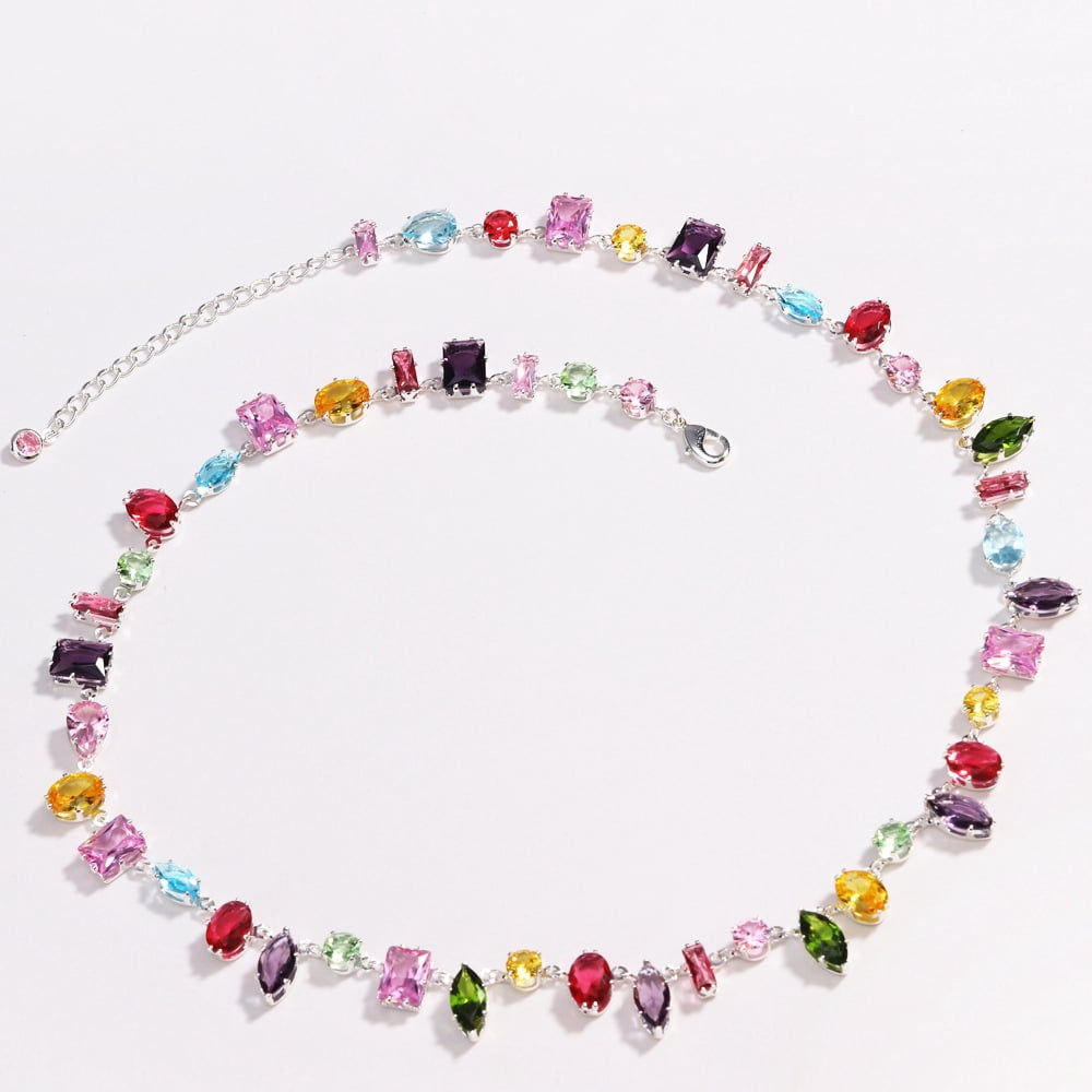 2026 New European and American Colorful Zircon Necklace and Bracelet ...
