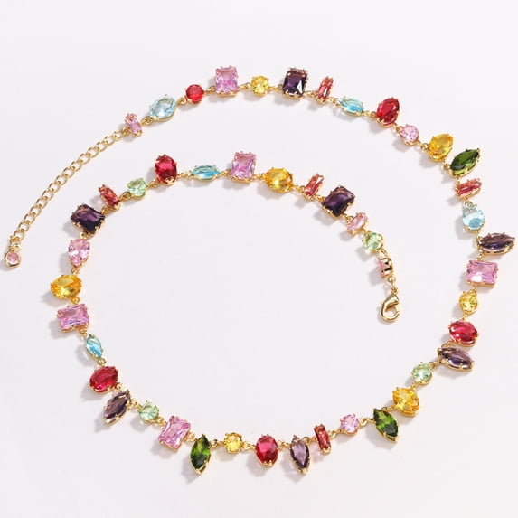 2026 New European and American Colorful Zircon Necklace and Bracelet ...