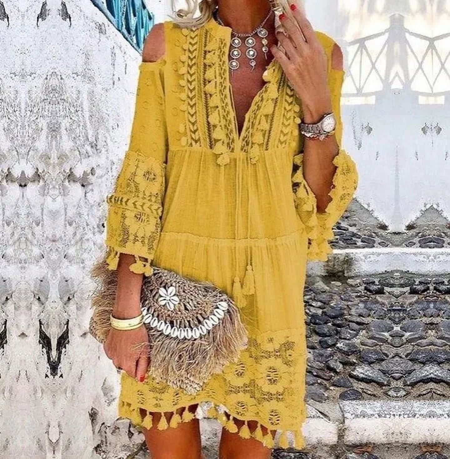 2026 New European and American Style Women's Boho Cold Shoulder Tassel ...