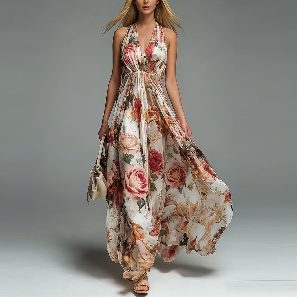 2026 New European and American Style Women's Floral Print Halter Neck ...