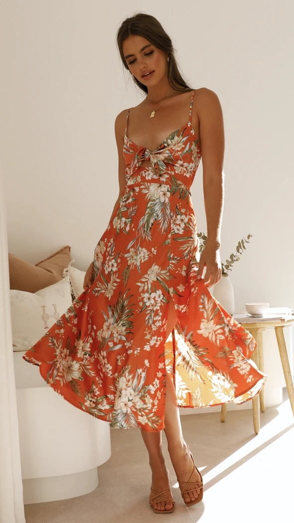 2026 New European and American Style Women's Green Floral Satin Midi ...