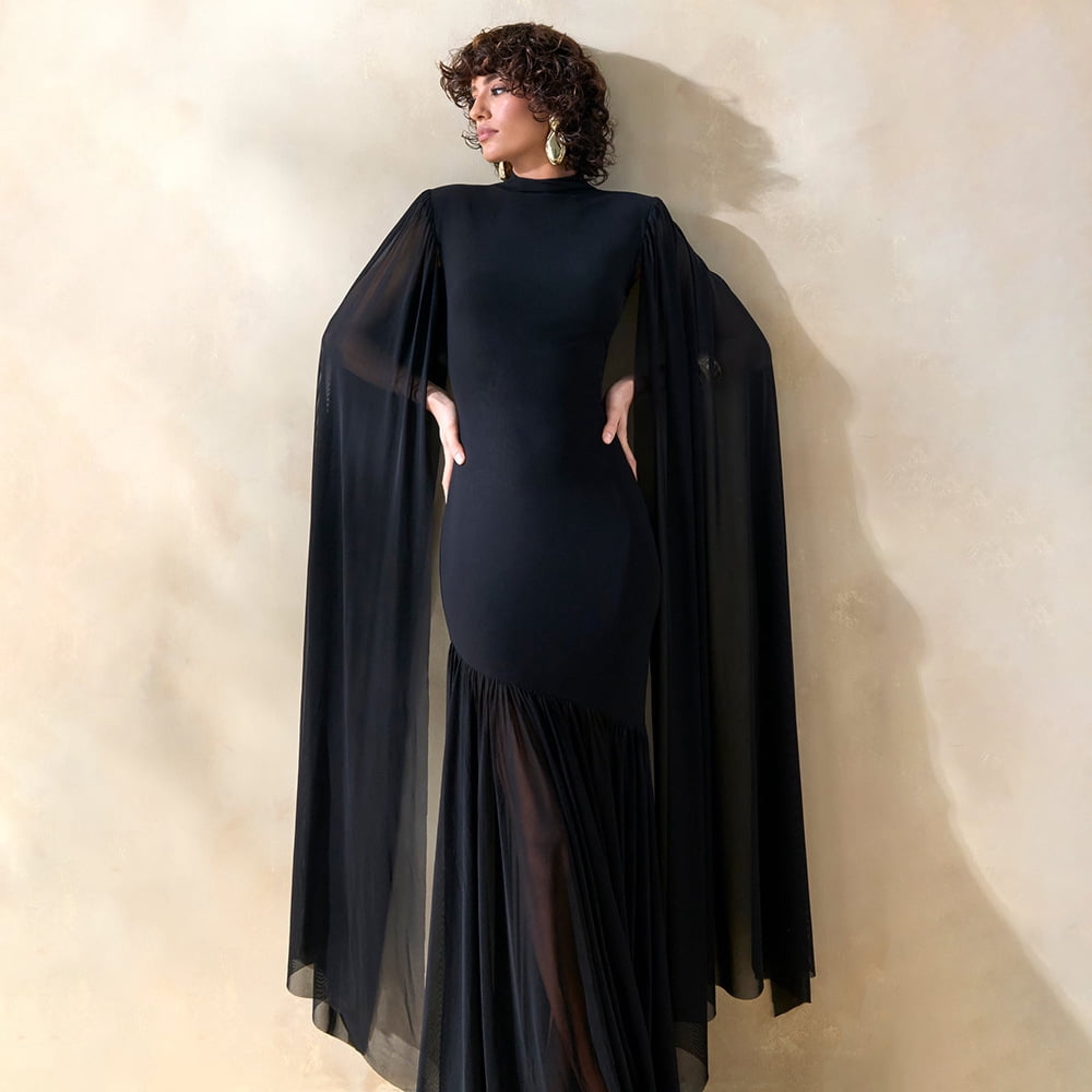 2026 New European and American Style Women's High Neck Cape Sleeve ...