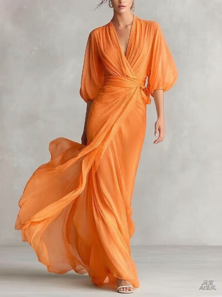 2026 New European and American Style Women's Ivory Wrap Maxi Dress ...