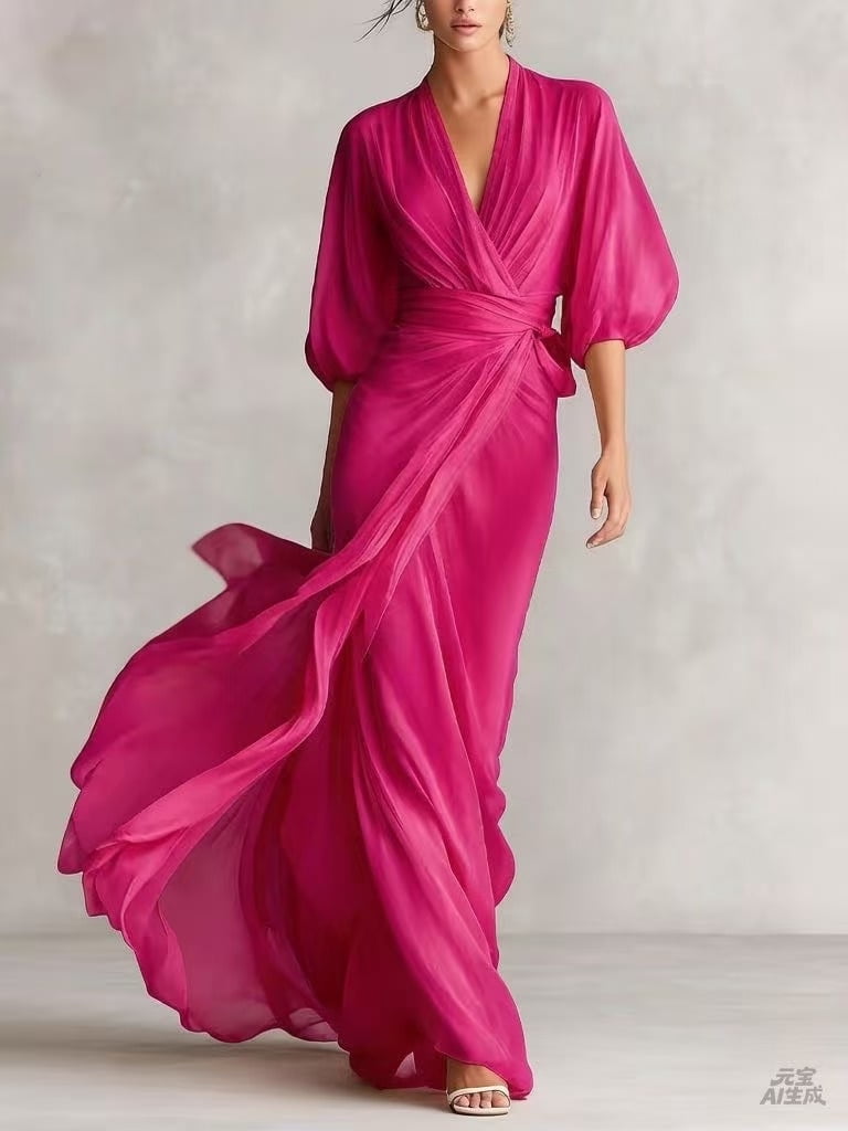 2026 New European and American Style Women's Ivory Wrap Maxi Dress ...