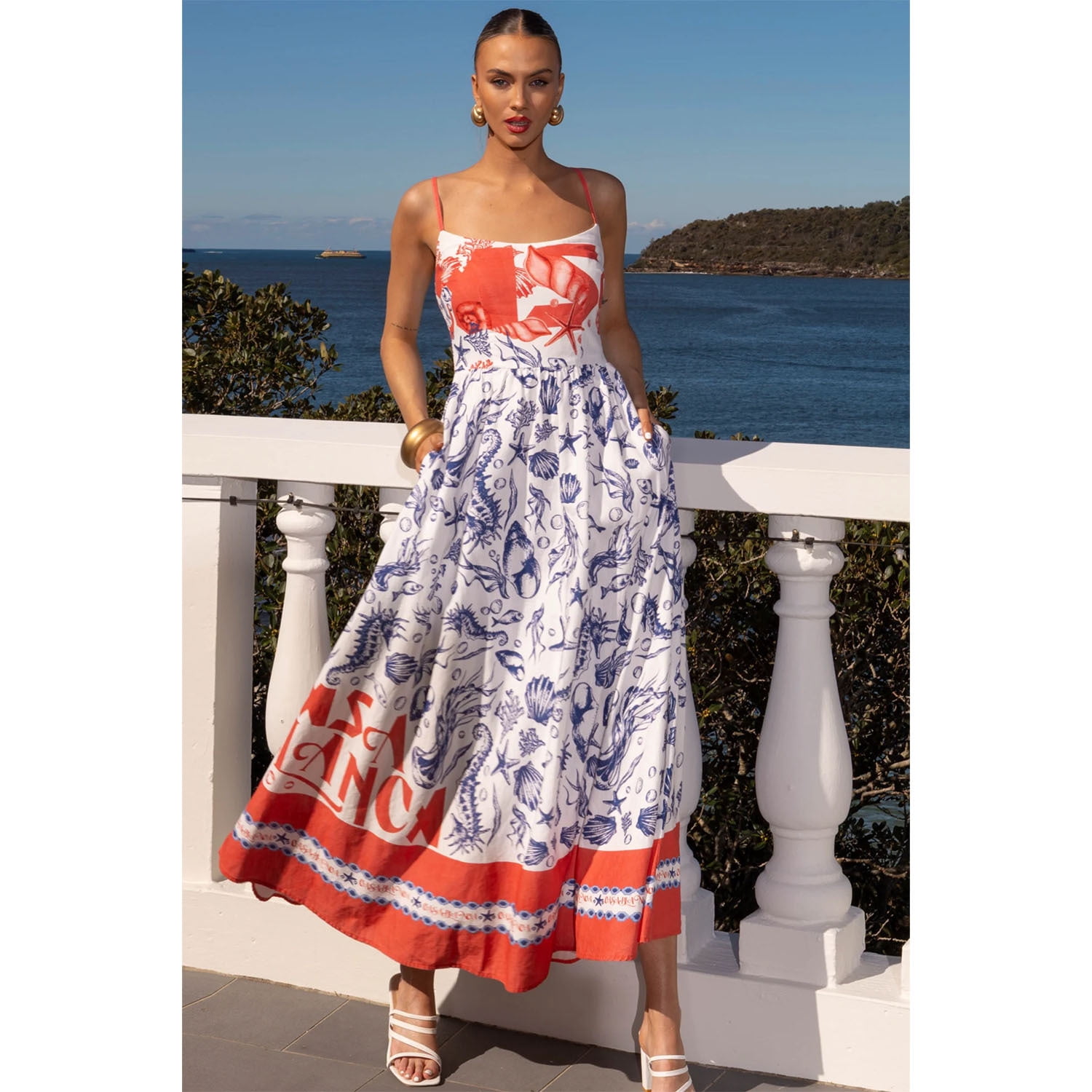 2026 New European and American Style Women's Nautical Print Spaghetti ...