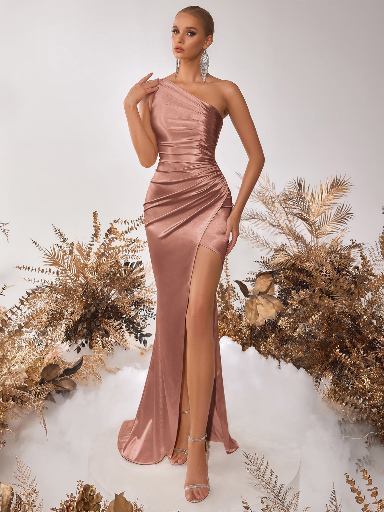 2026 New European and American Style Women's Olive Green Satin One ...