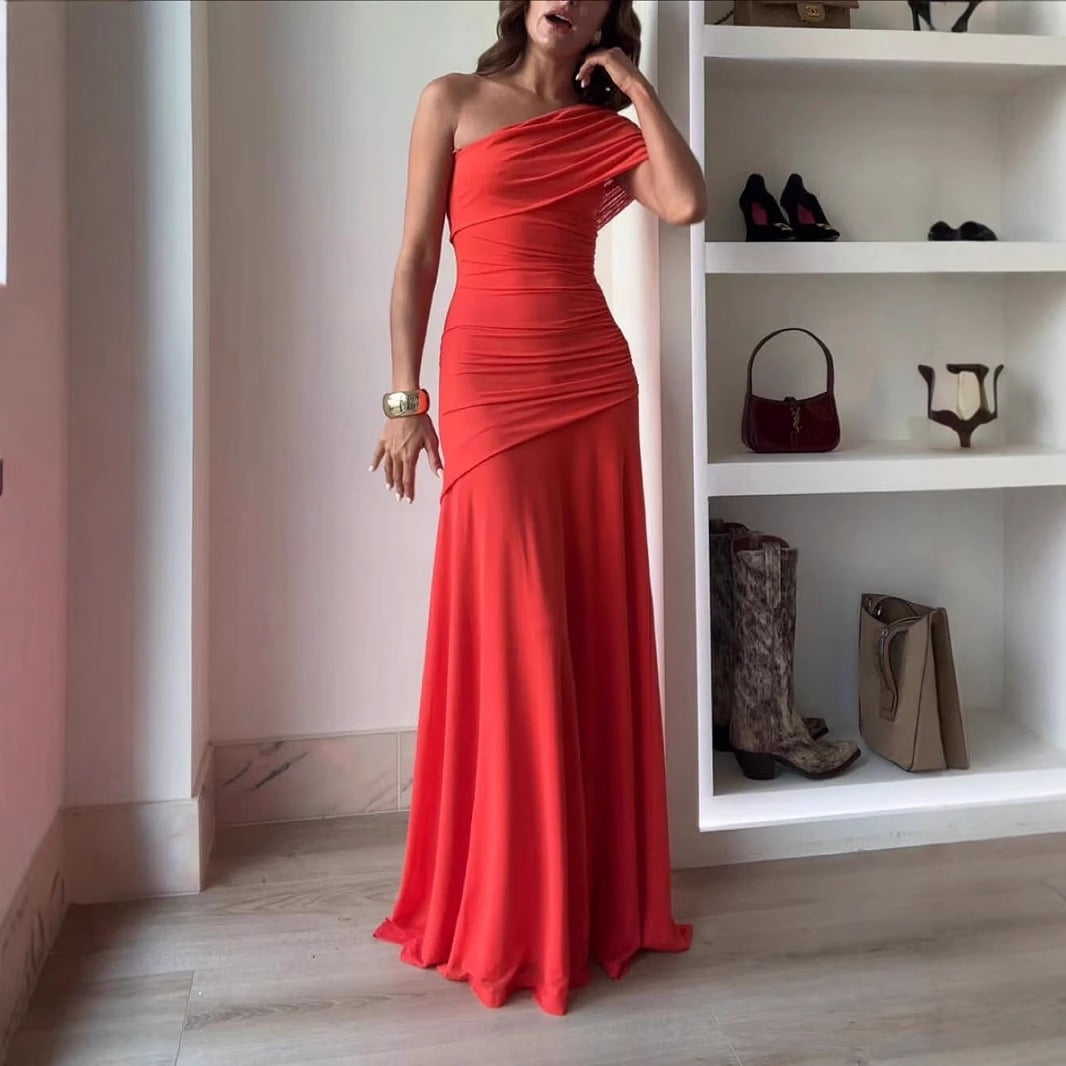 2026 New European and American Style Women's One Shoulder Draped Ruched ...