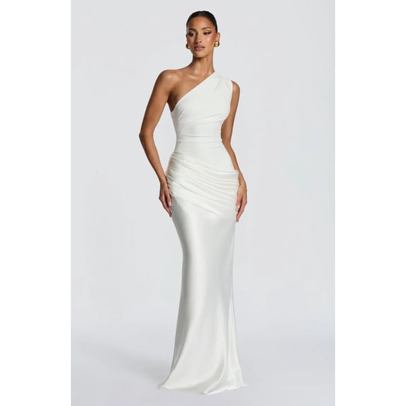 2026 New European and American Style Women's One Shoulder Draped Satin ...