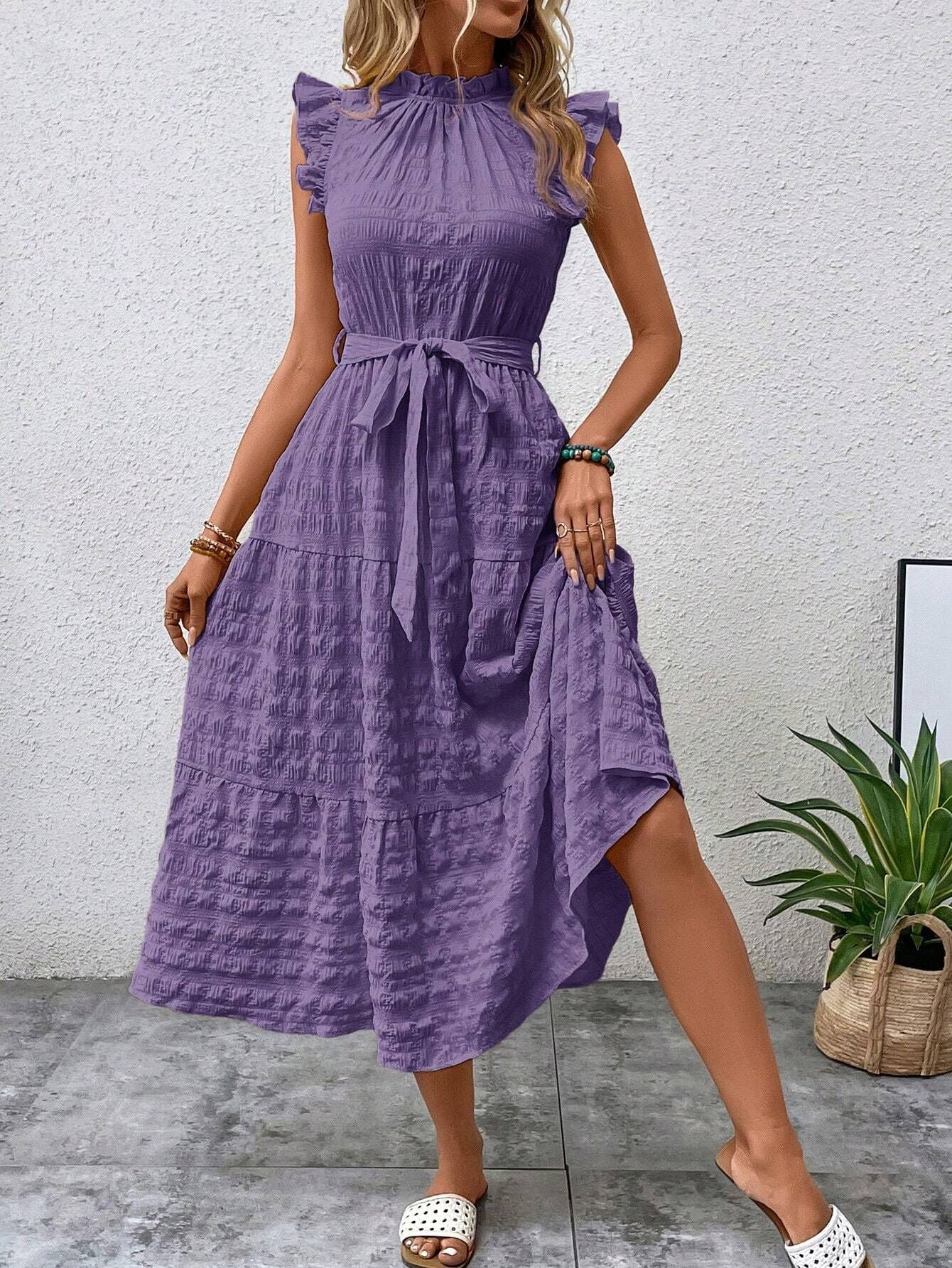 2026 New European and American Style Women's Purple Ruffled Mock Neck ...