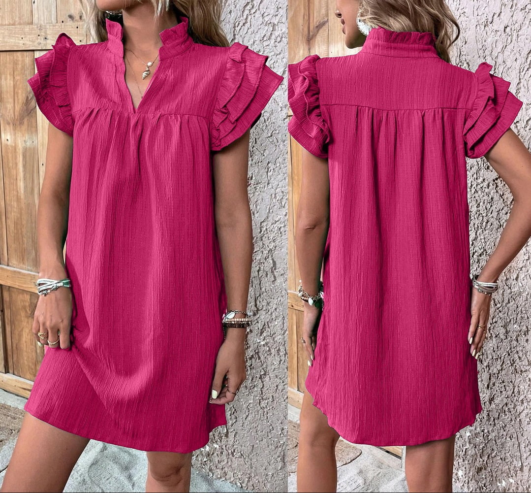2026 New European and American Style Women's Red Ruffled Sleeve Stand ...