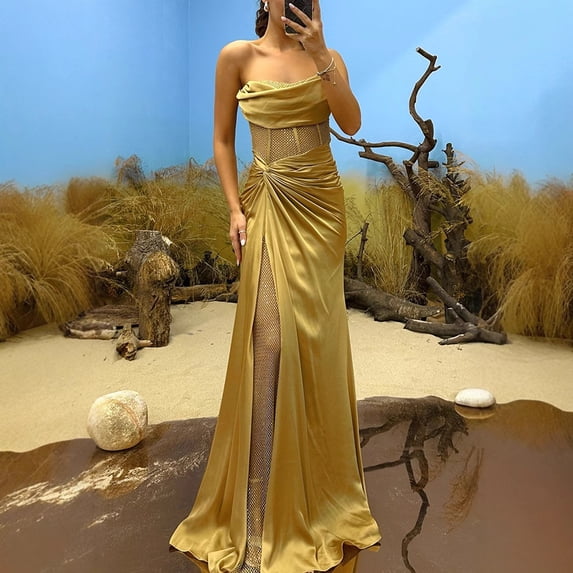 2026 New European and American Style Women's Strapless Ruched Satin ...