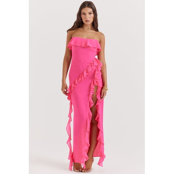 2026 New European and American Style Women's Strapless Ruffle Trim Maxi ...