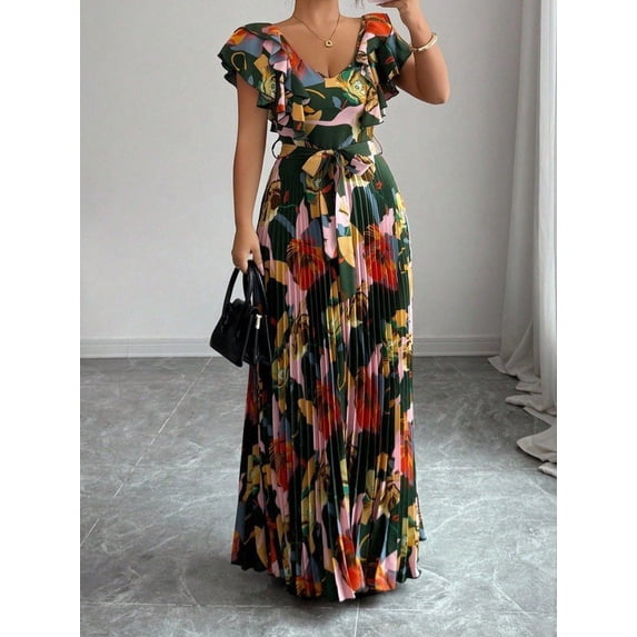 2026 New European and American Style Women's V Neck Ruffle Short Sleeve ...