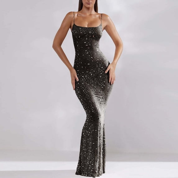 2026 New Fashion Women's Nude Spaghetti Strap Rhinestone Mesh Bodycon ...