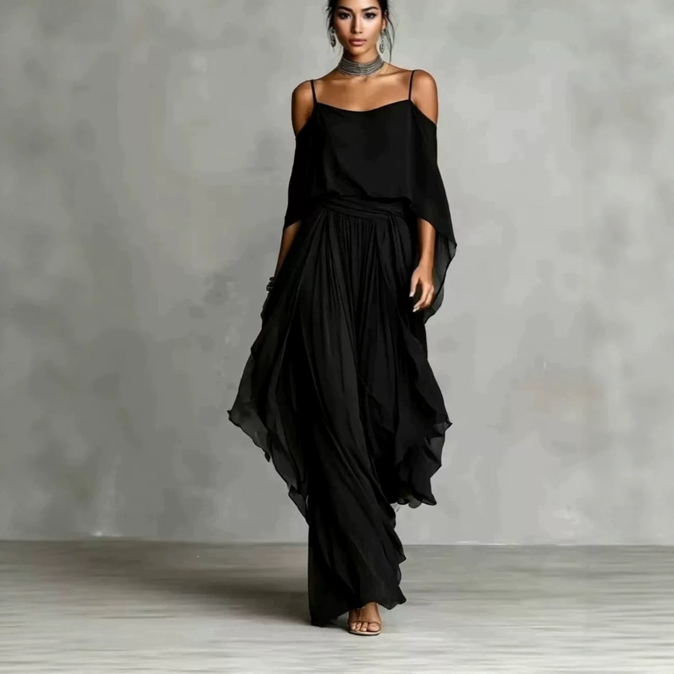 2026 New Fashion Women's Off-Shoulder Spaghetti Strap Flowy Chiffon Top ...