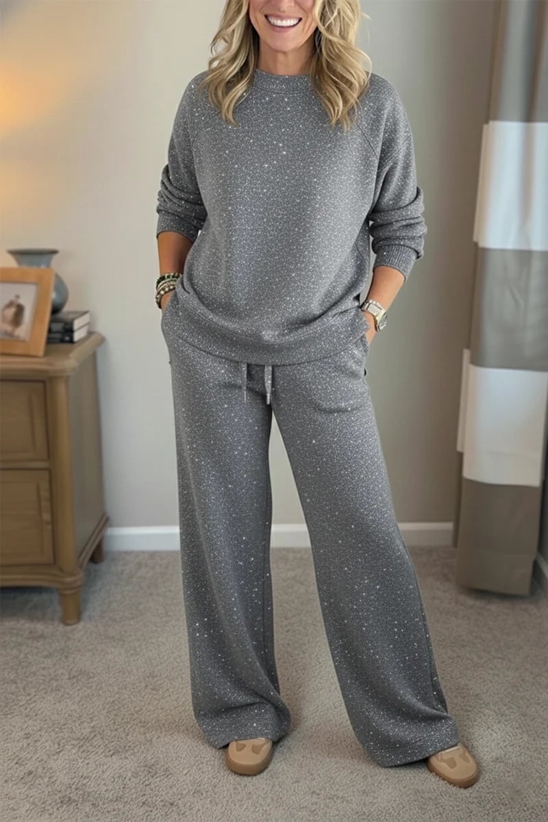 2026 New Fashion Women's Sparkle Glitter 2 Piece Outfits Long Sleeve ...
