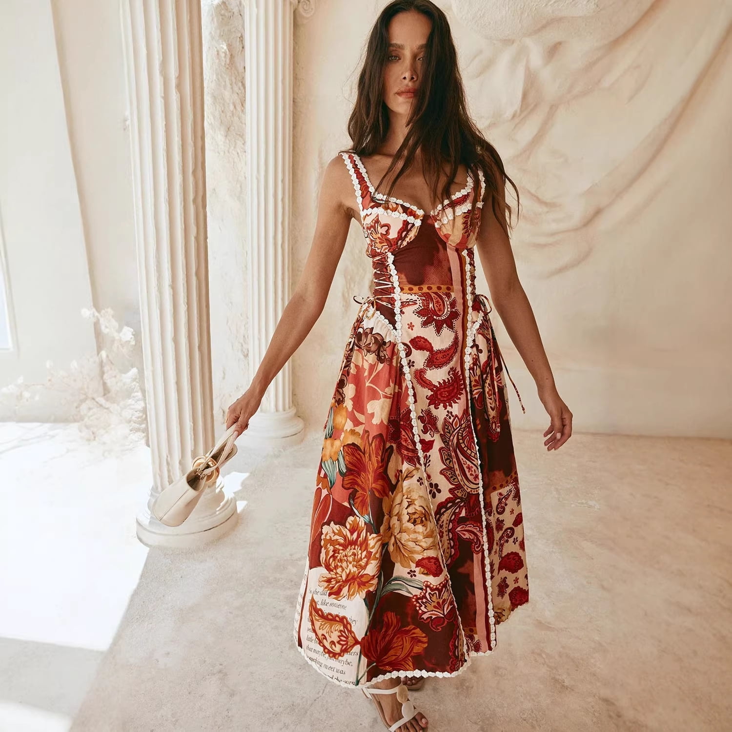 2026 New Fashionable and Sexy Women's Vintage Floral Paisley Print Midi ...