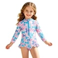 2026 New Girls Colorful Fish Print One Piece Rash Guard Swimsuit, Kids ...