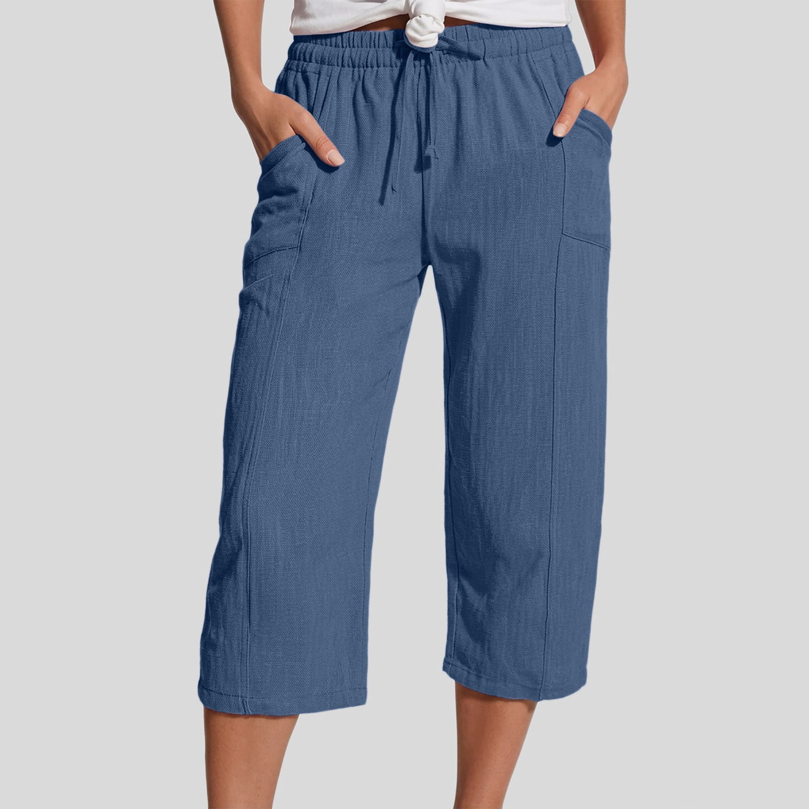 2026 New Girls Linen Capri Pants Baggy Straight Leg Gauze Yoga Pant ...