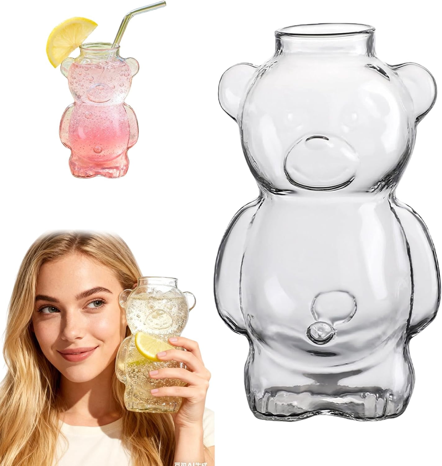 2026 New Glass Bear Cup, 20oz Teddy Bear Glass Cup With Straw， Reusable ...