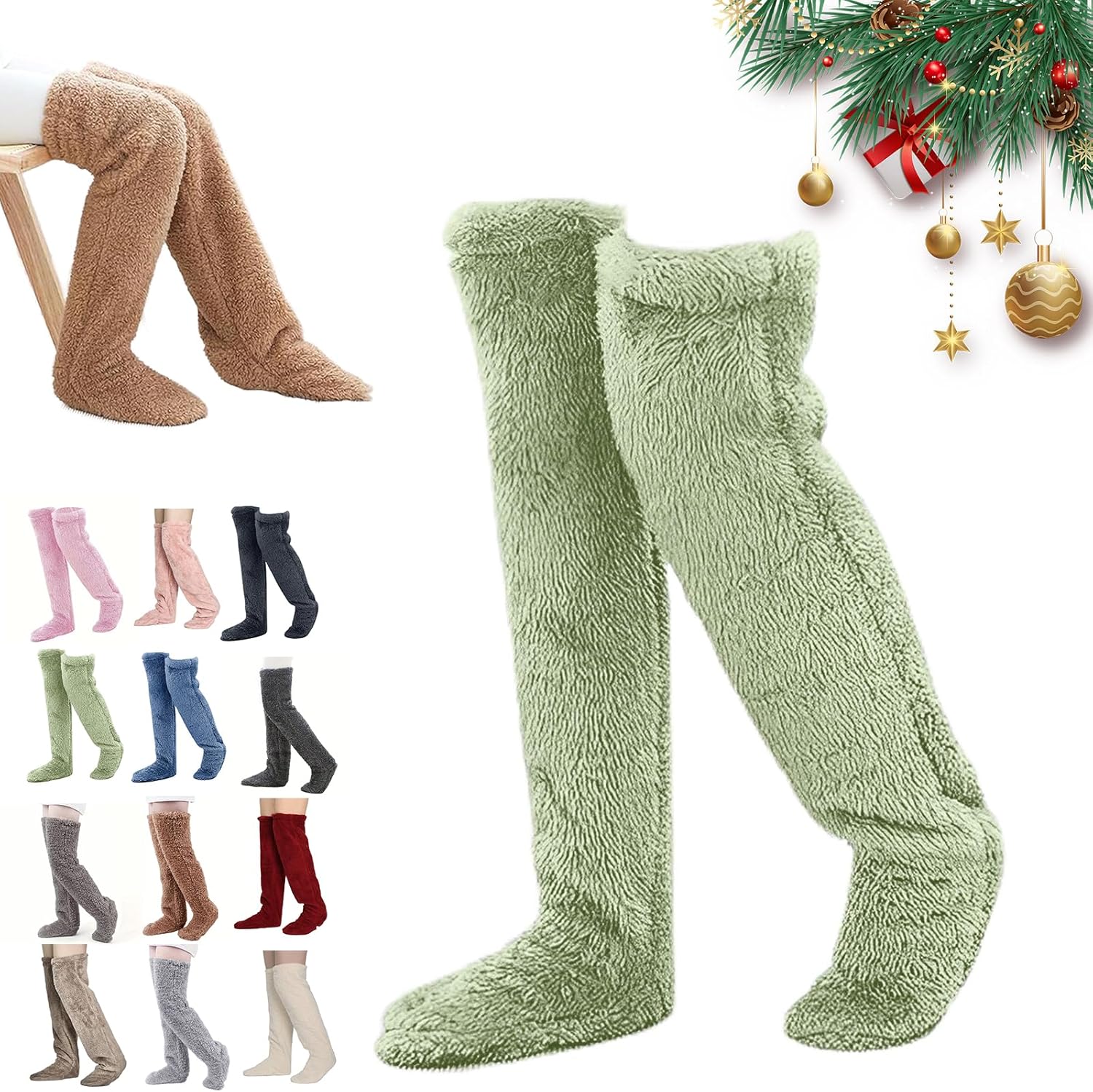 2026 New Goose down Knee Socks for Christmas, Women Fluffy Soft Warm ...