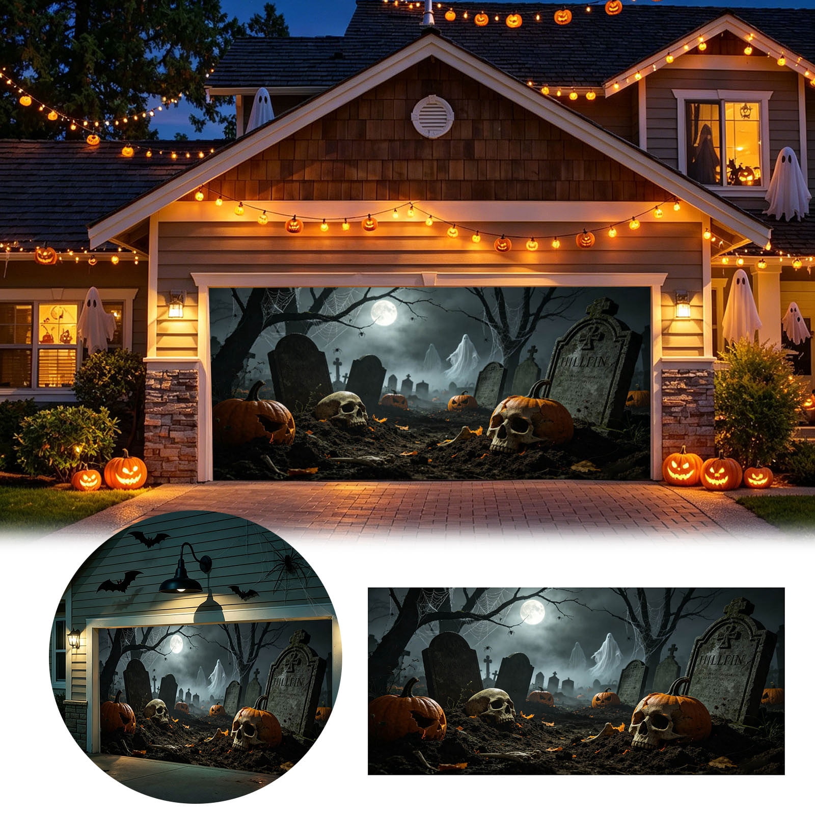 2026 New Halloween Garage Door Cover Scary Spooky Backdrop Banner,71x57 ...