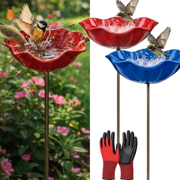 2026 New Handmade Metal Flower Garden Stake Bird Bath, Outdoor ...