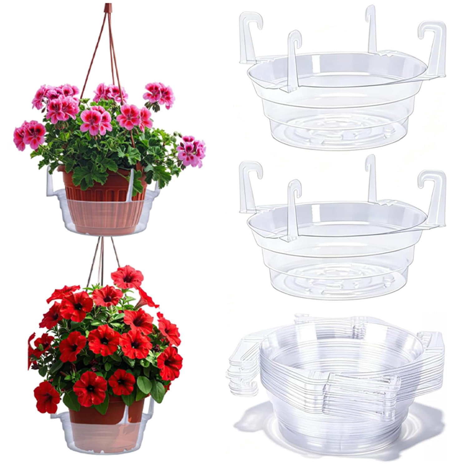 2026 New Hanging Basket Saucer with Hooks, Clear Hanging Basket Water ...