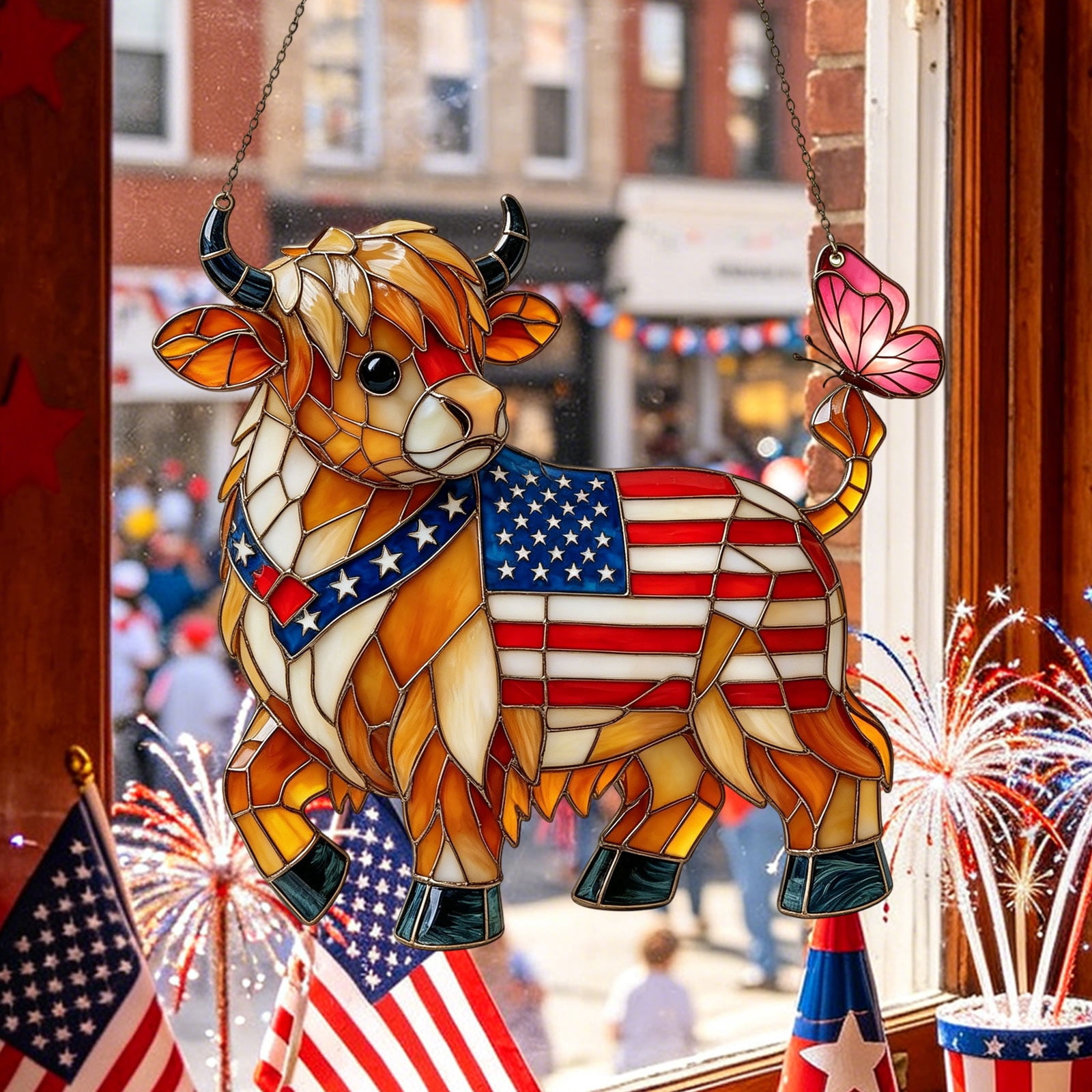 2026 New Hanging Ornaments Independence Day Cow Butterflys Stained ...