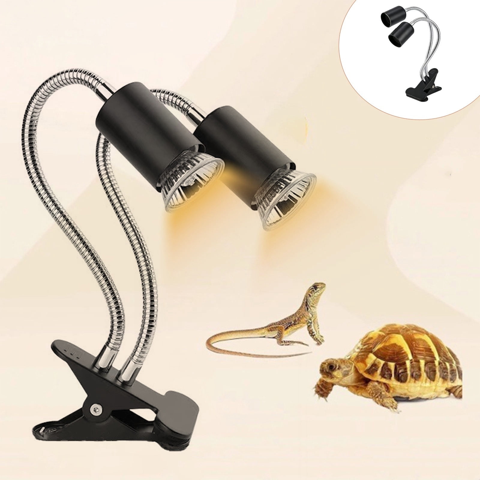 2026 New Heat Lamp Double Head Adjustable Timer Reptile Basking Light ...