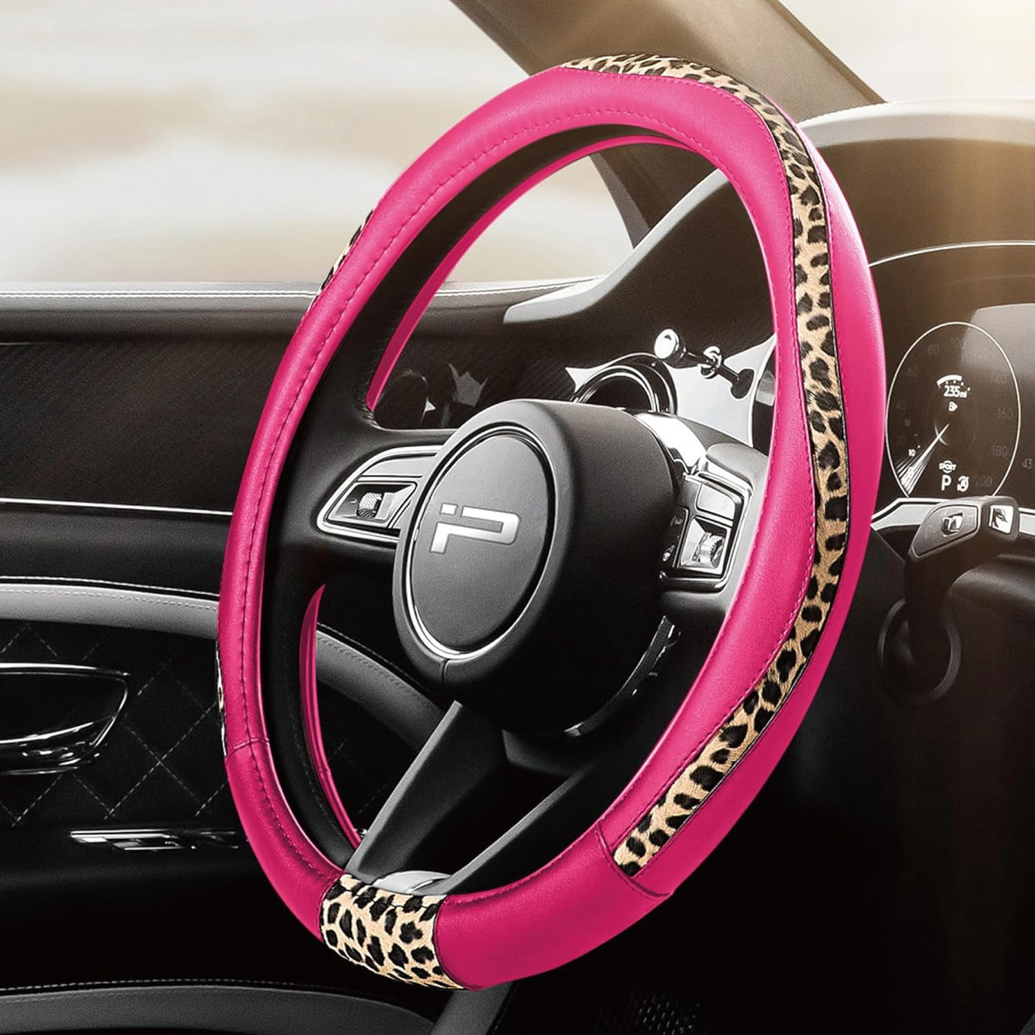 2026 New Hot Pink Cheetah Print Steering Wheel Cover, 14.5-15 Inch ...