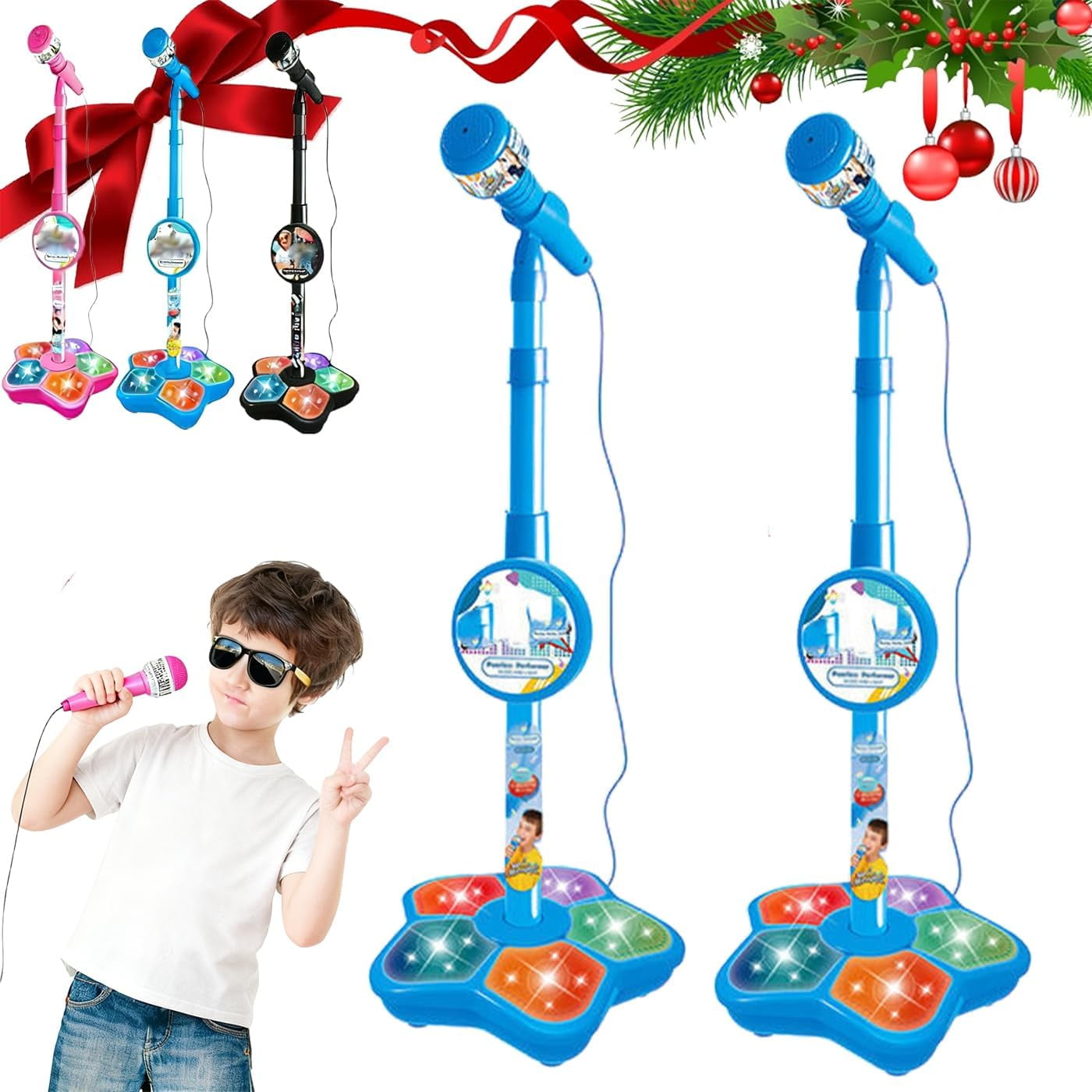2026 New Microphone with Adjustable Stand, Built-in Music, Colorful ...