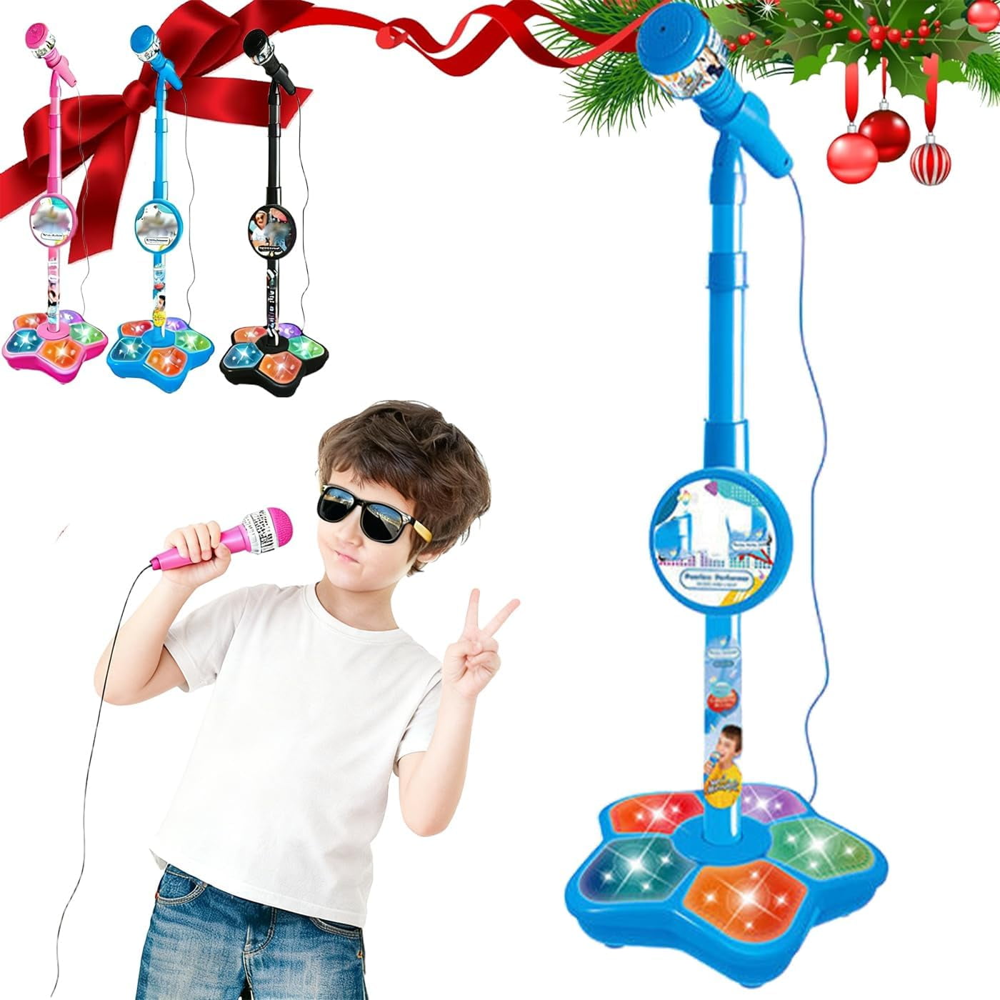 2026 New Microphone with Adjustable Stand, Built-in Music, Colorful ...