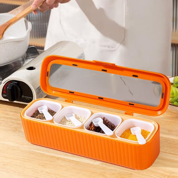 2026 New Kitchen and Dining! 4 Grids Seasoning Box Spice Jar Kitchen ...